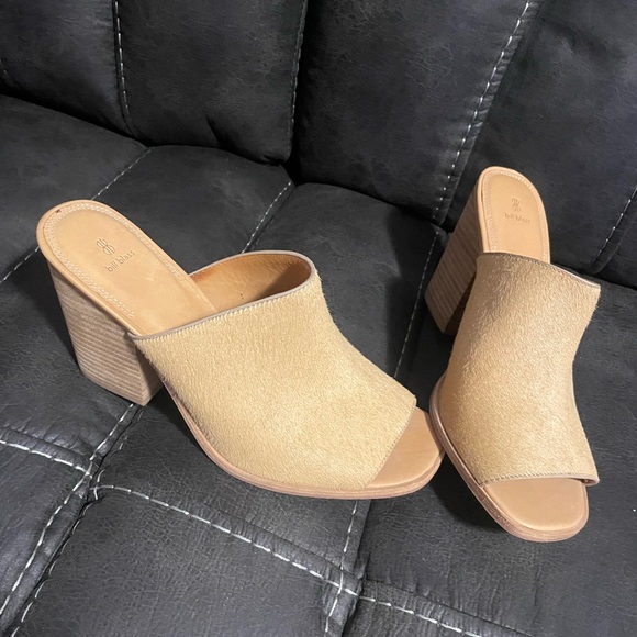 bill blass | Shoes | New Bill Blass Tan Suede Mules With Block Heel ...